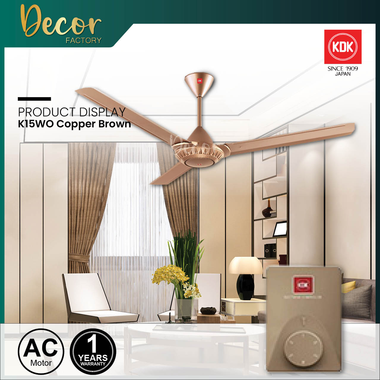 KDK K15WO 60'' 3 Blades 5 Speed AC Motor With Regulator Control Ceiling ...