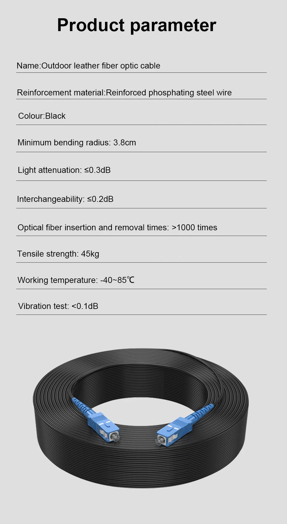 SC-SC Outdoor Armored Fiber Optic Cable Single Core Drop Cable Single ...