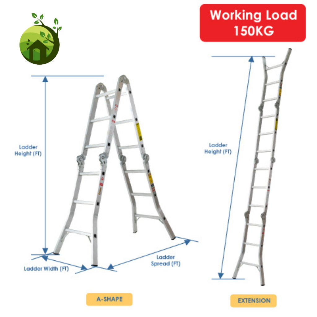 EVERLAS Tangga Lipat 16/18/20 steps Aluminium Multi Purpose Ladder ...