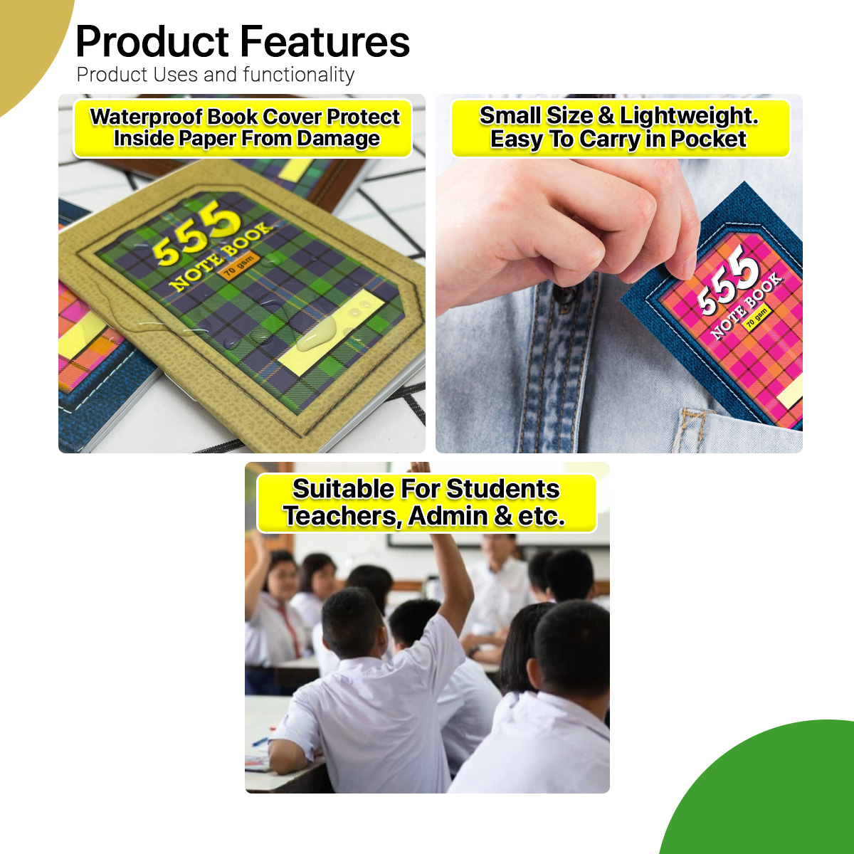 Captain A7 Buku 555 Notebook Pocket Note Book 70gsm Paper - (1s/PCS ...