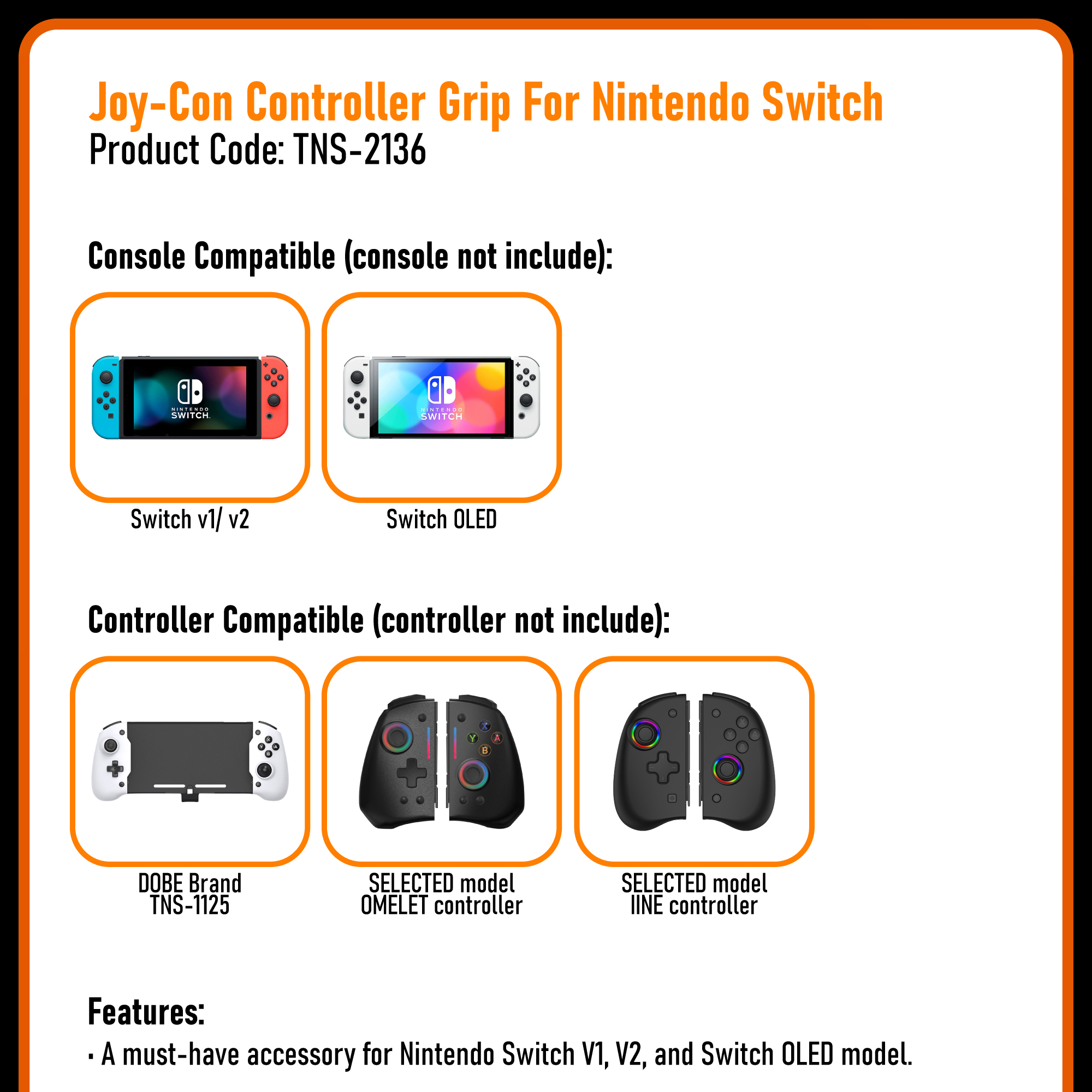 DOBE Nintendo Switch OLED V1/V2 Handle Grip Split Controller Storage ...