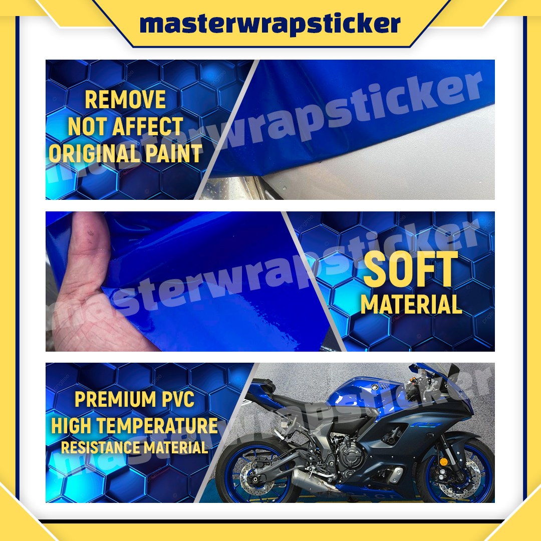 PREMIUM GLOSSY BLUE STICKER MOTOR(152CM-90CM)stiker MOTO kilat wrapping ...