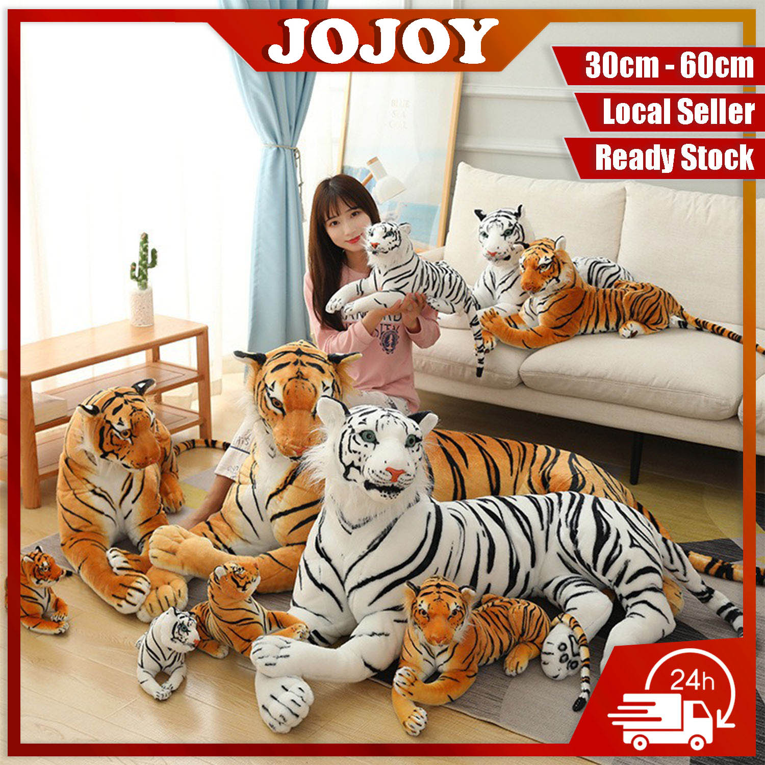 JOJOY Tiger Plush Toy – Realistic Tiger Doll, Soft Pillow, Zoo Stuffed ...