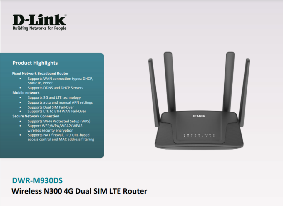 D-Link (DWR-M930DS/DWR-M930) N300 4G LTE Simcard Router | Shopee Malaysia