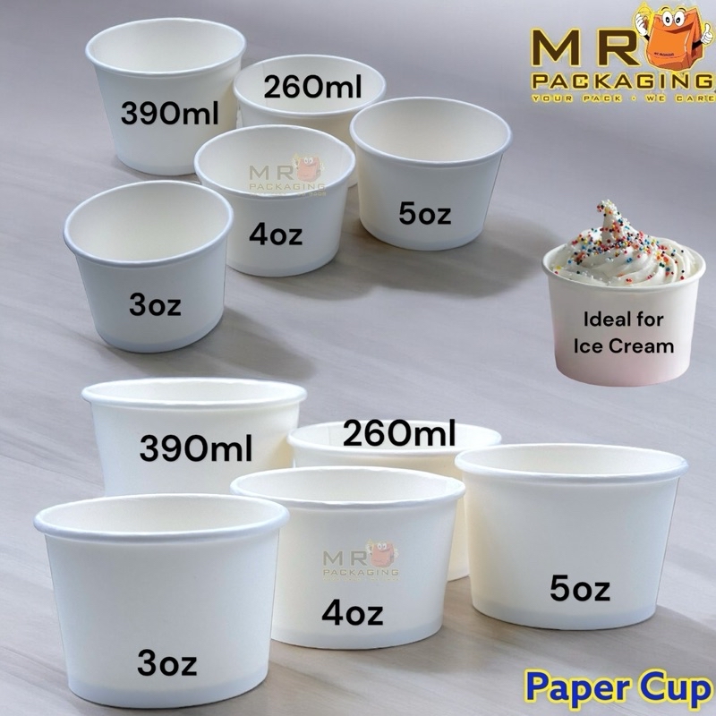 Ice Cream Cup ( 50pcs± ) 3oz 4oz 5oz White Paper Cup 3 4 5 oz Cawan ...