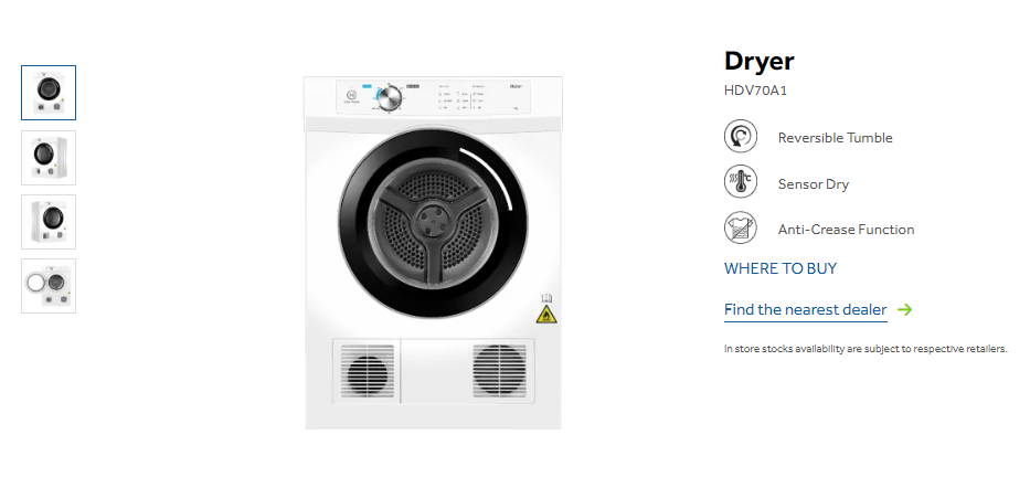 Haier Dryer Series Vented Dryer HDV70A1 (7kg) / HDV70E1 (7kg) / KHIND ...