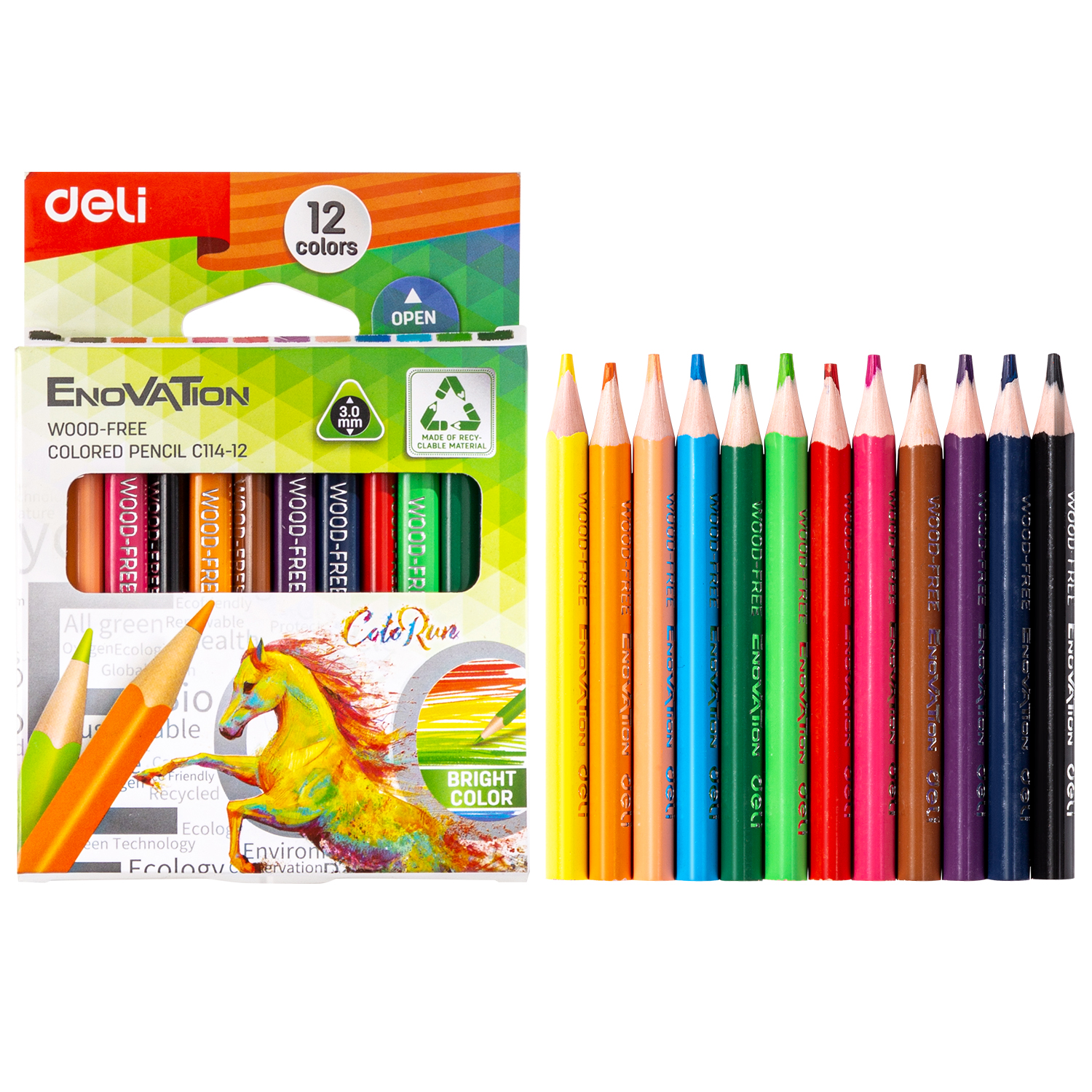 Deli ENOVATION Colour Pencil Wood-Free (12/18/24 Colors) Pensel Warna ...