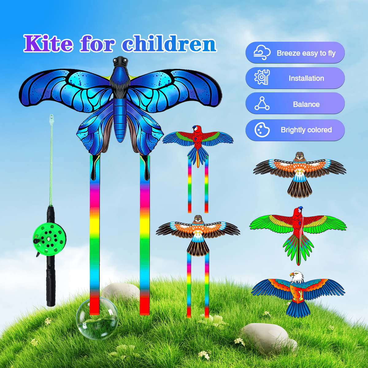 35cm/50cm Kids Flying Kite Children Toy Layang Pancing Cartoon Parrot ...