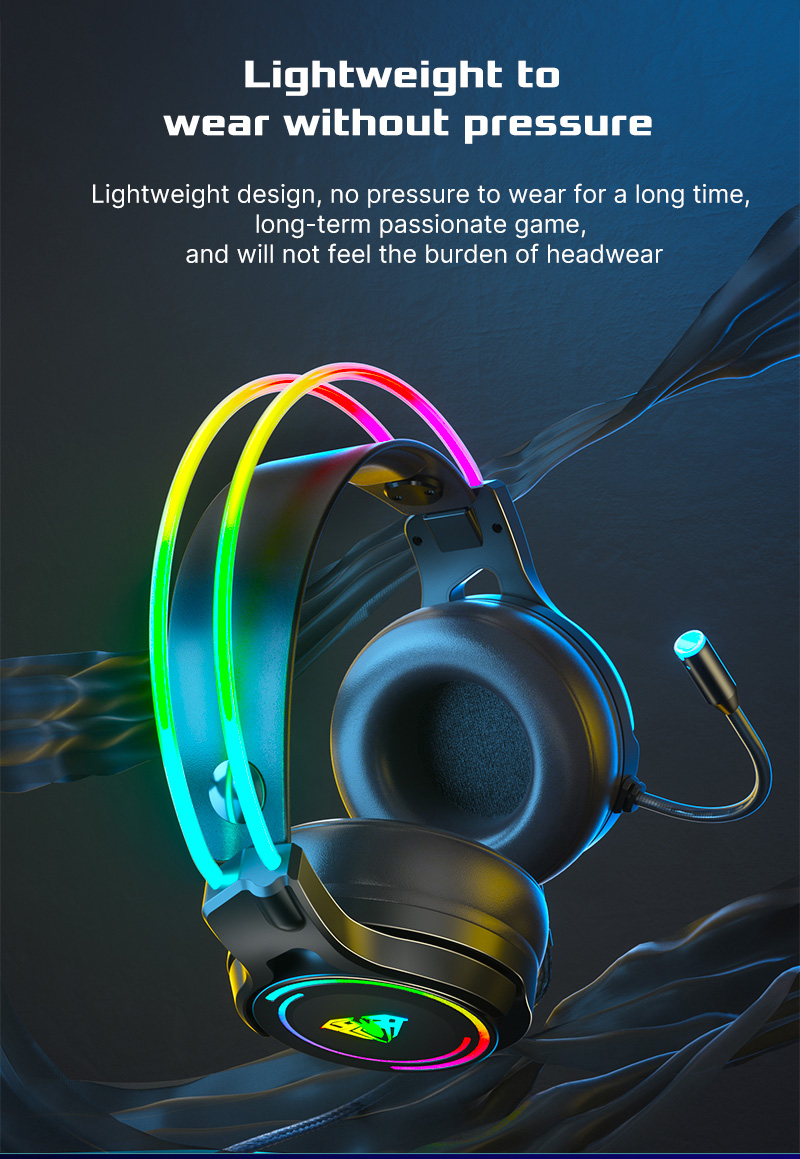 AULA S506 Wired RGB Gaming Headset, Stereo Sound, Closed Earmuffs Gaming with Adjustable Mic ...