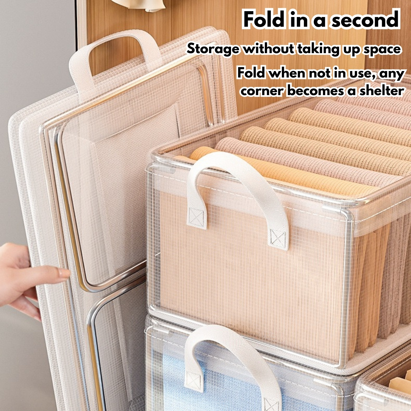 LIVO Transparent Storage Box PVC Foldable Wardrobe Organizer Basket ...