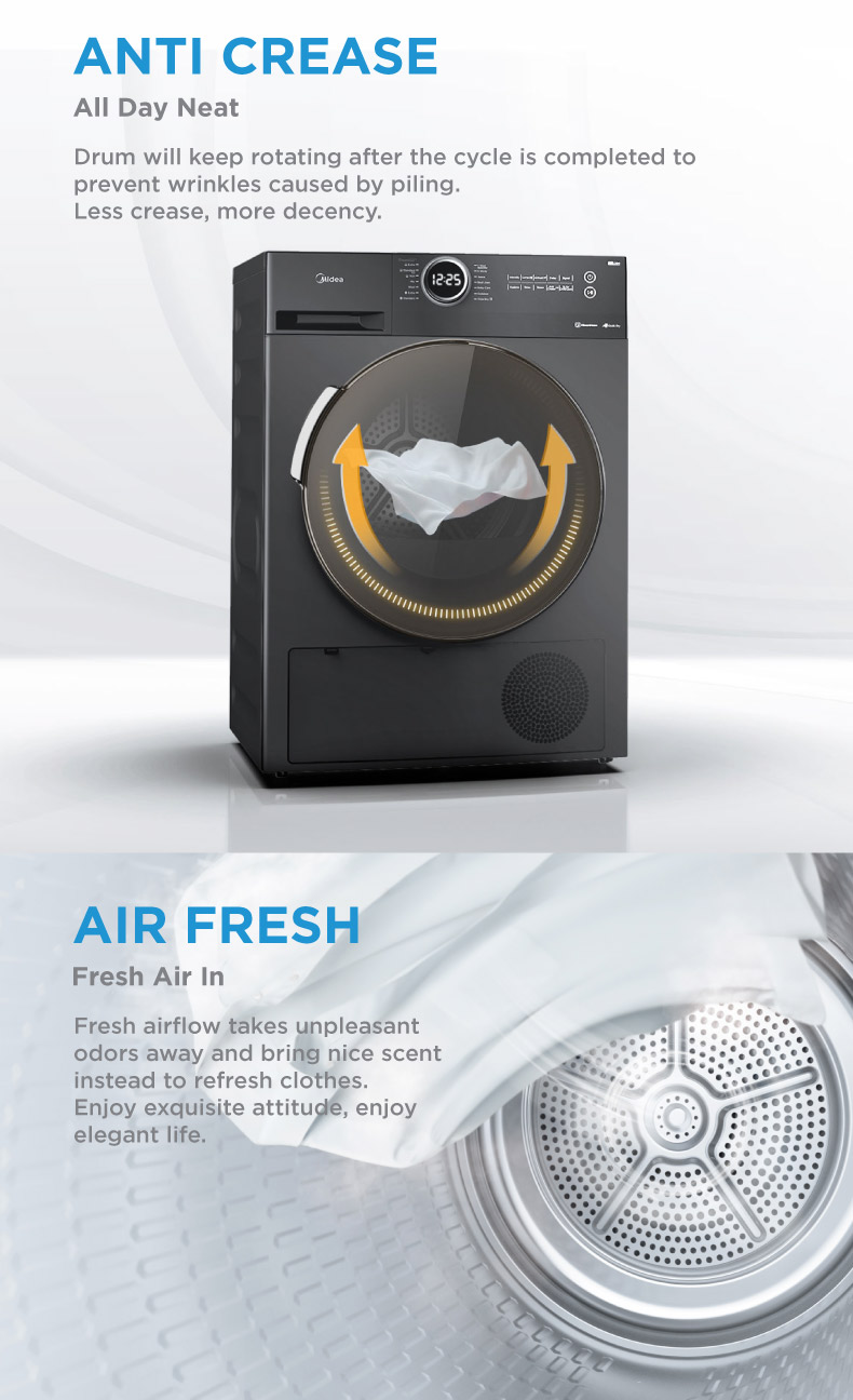 [COMBO SET] Midea 5 Star Inverter Front Load Washer & 8KG Condenser ...