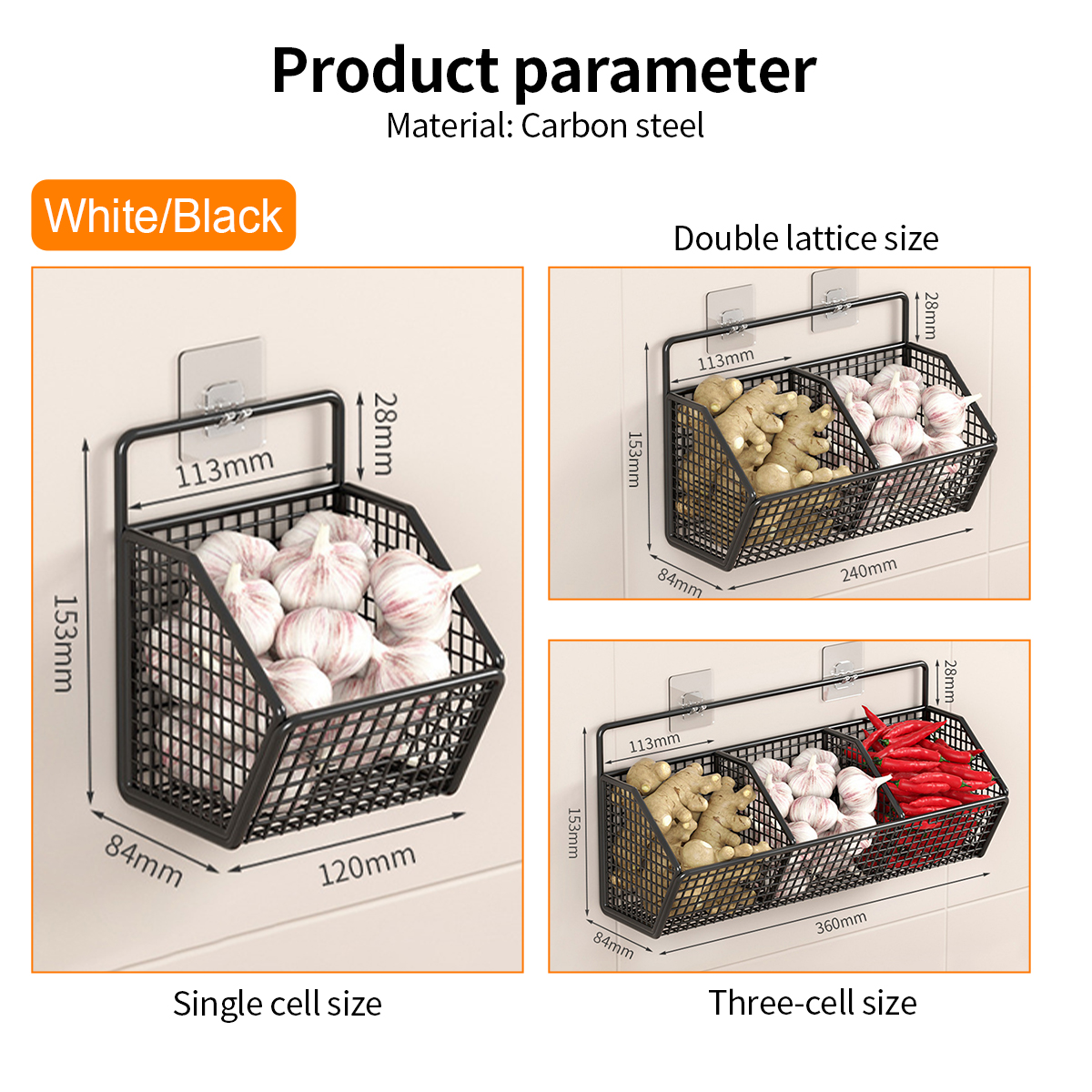 1/2/3 Grids Wall Mounted Onion Storage Basket Bekas Bawang Onion ...