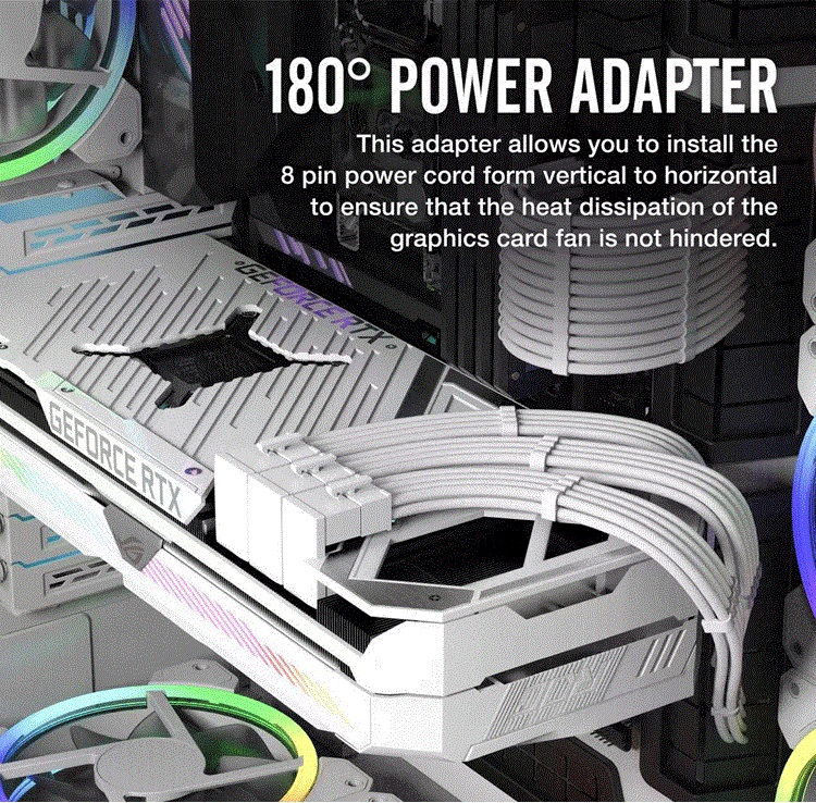 GPU 180 Degree 8 Pin Power Supply Adapter Angled Desktop Graphics Video ...