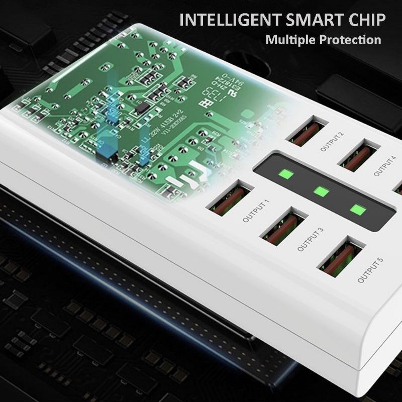 🇲🇾 6 USB PORT HUB Multi USB Charger Station 6A Charger Plug With light ...