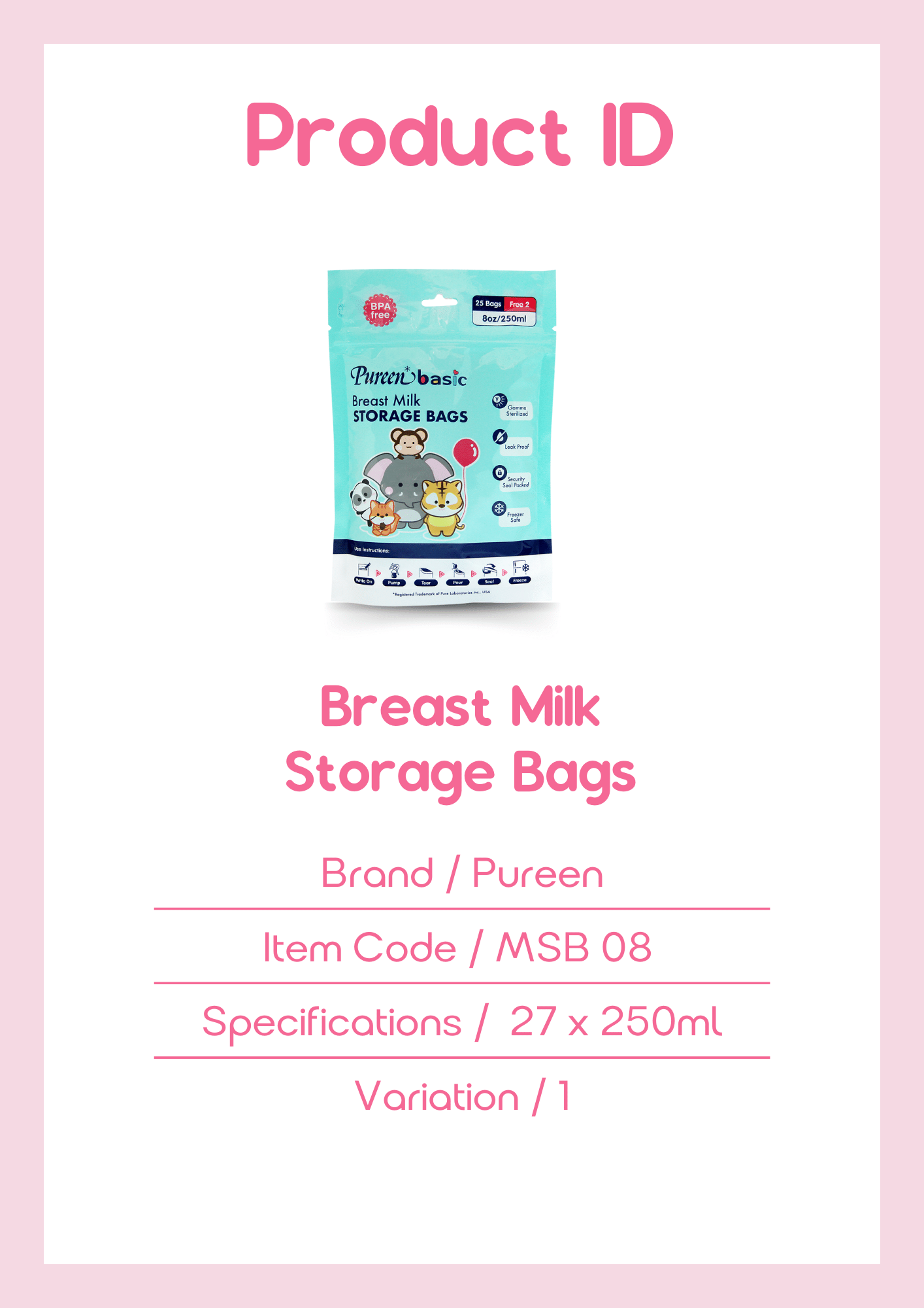 Pureen Breast Milk Storage Bags 8oz 250ml MSB 08 (25 + 2's) | Shopee ...