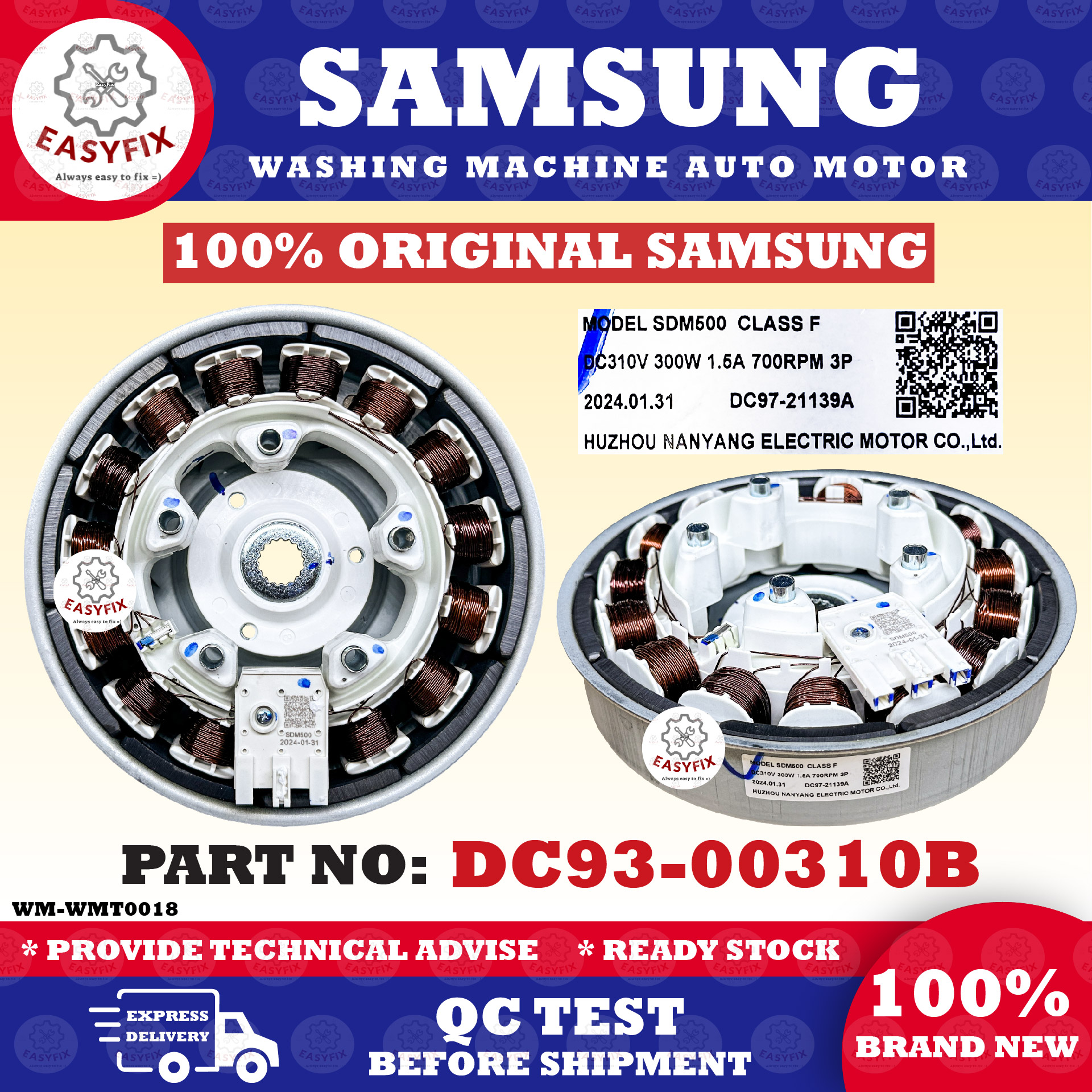 (100% ORIGINAL) SDM500 / DC93-00310B SAMSUNG WASHING MACHINE ASSY AUTO MOTOR ASSY DD BLDC Motor ...