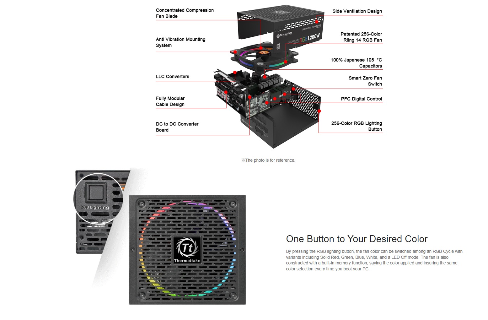 Thermaltake TOUGHPOWER GRAND RGB 1200W 80PLUS PLATINUM Full Modular Power Supply PS-TPG ...
