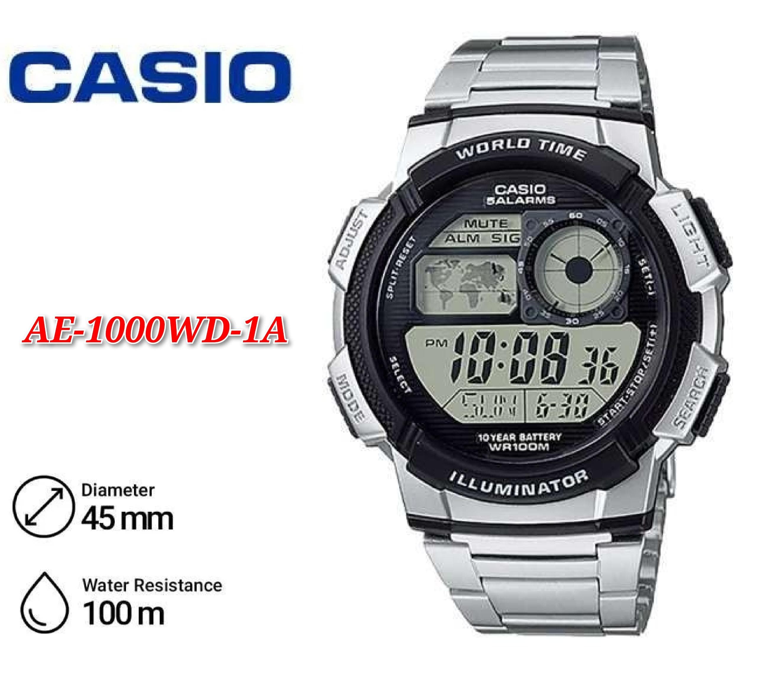 Casio AE-1000WD-1AV Men's Digital World Time Steel Watch - AE-1000W ...