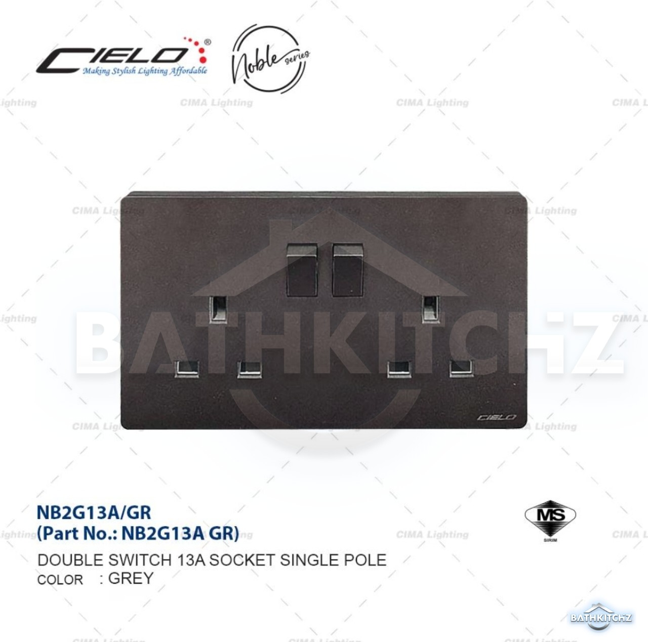 CIELO Grey Noble Series 1/2/3/4 Gang Wall Switches Frameless 13A/15A Socket Waterproof Cover ...