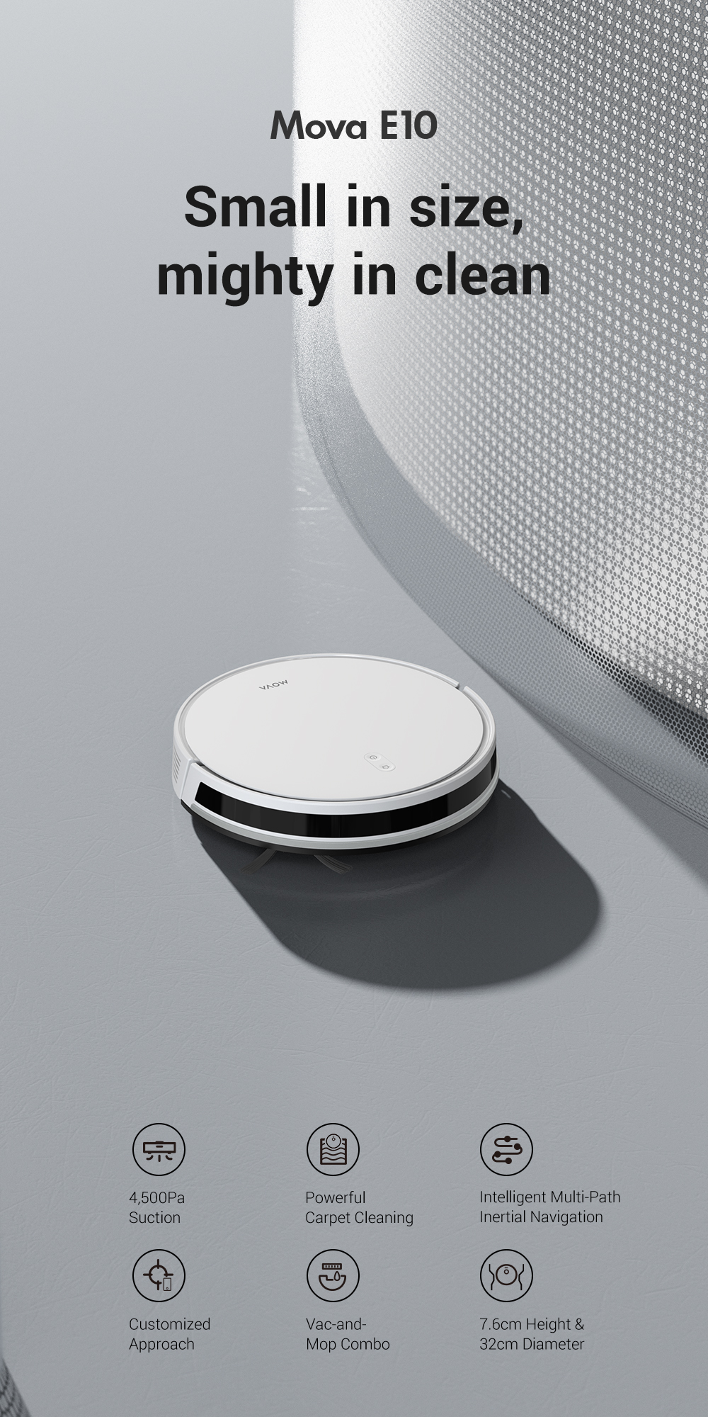 【New】MOVA Robot Vacuum E10 Slim body 4500Pa Vormax Suction 150mins ...