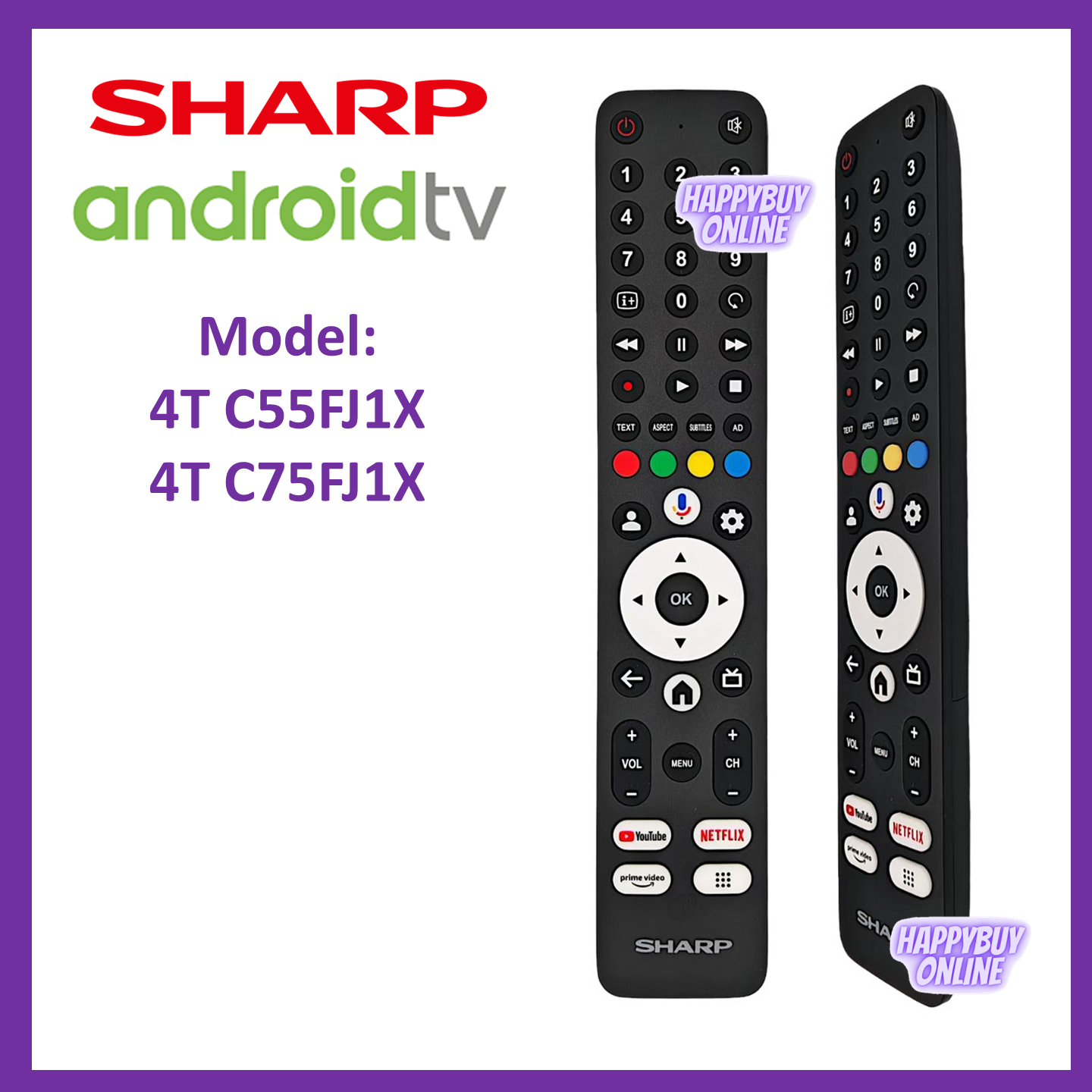 Sharp 4K UHD Google Smart Android TV Remote Control 4T-C55FJ1X Remote ...