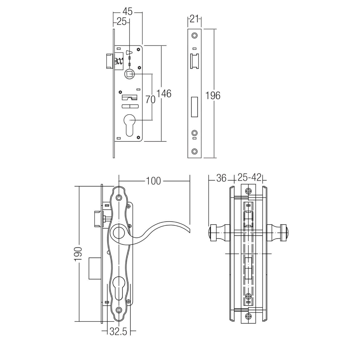 St Guchi Lever Mortise Lockset SGLM-NMV7028 Stainless Steel | Shopee ...