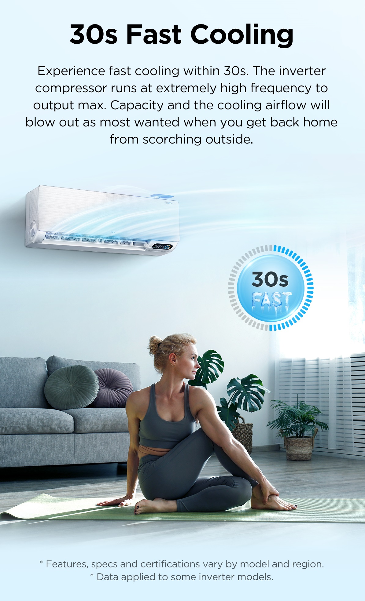 TCL 1.0HP Inverter Air Conditioner 2-Way Fresh Air, Smart Control, 5 ...