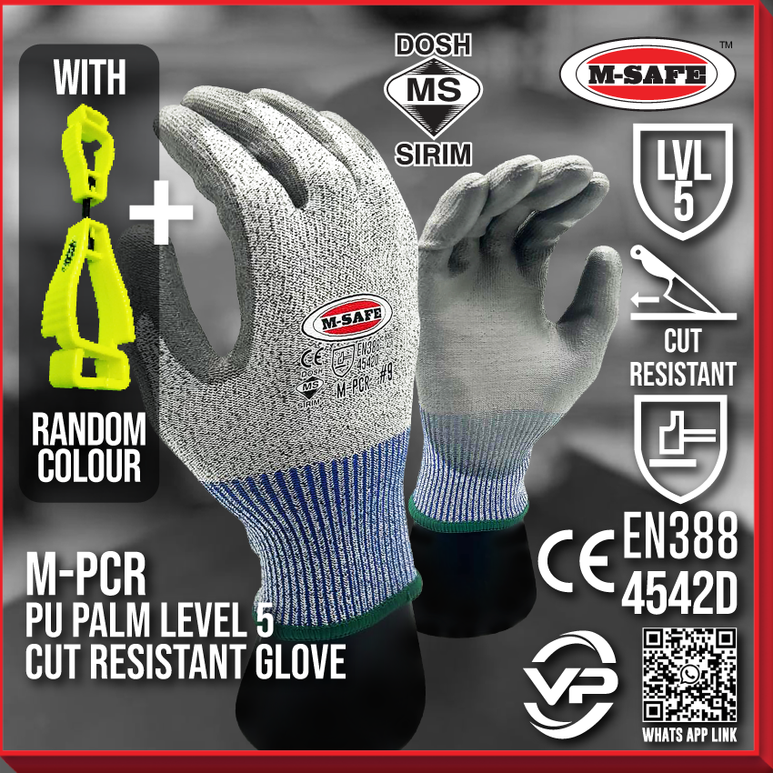 M-SAFE SIRIM DOSH LEVEL 5 CUT RESISTANT PU COATED GLOVES 4542D ABRASION ...