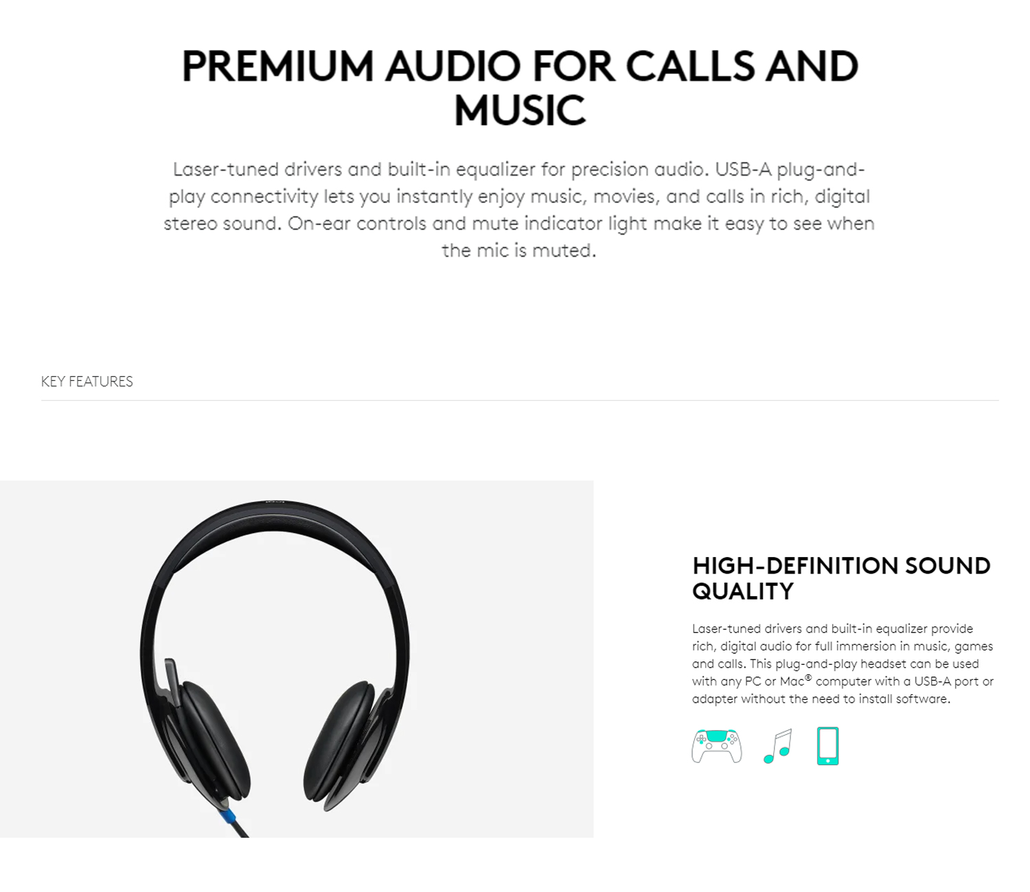 Logitech H540 Wired USB Headset with Noise-Cancelling Microphone | On ...