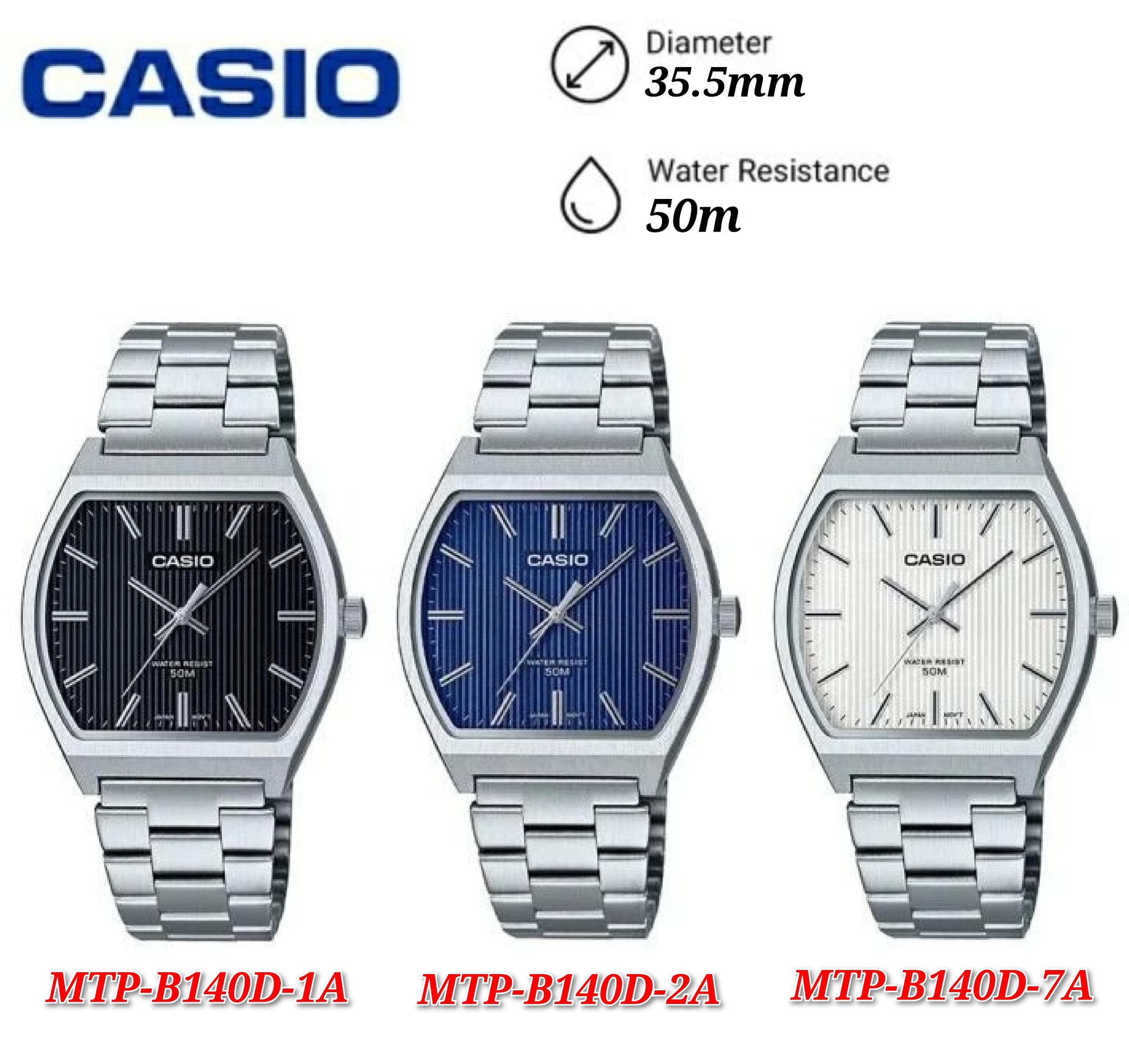 Casio General MTP-B140D Silver Stainless Steel Band Men Watch | Shopee ...
