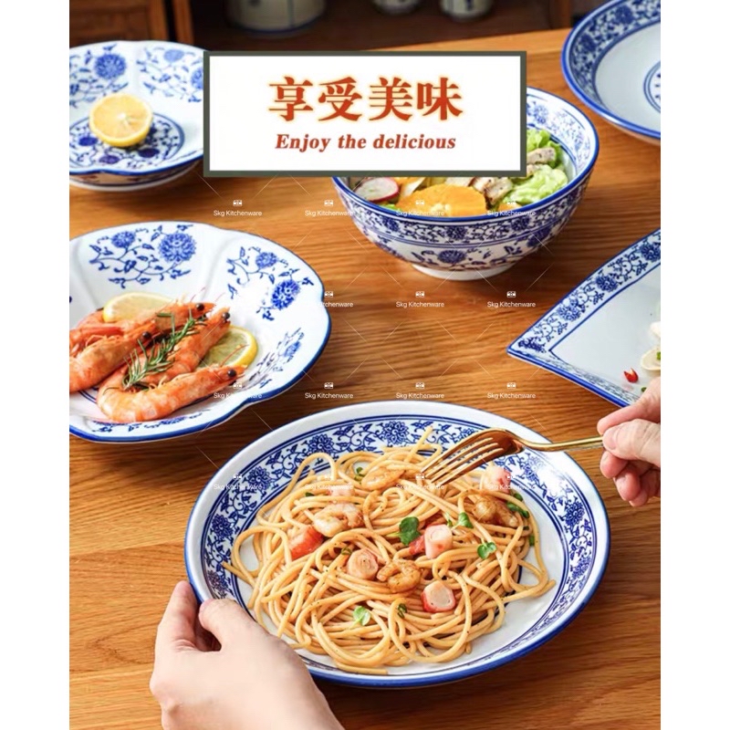 {3Sizes} Microwave Safe Traditional Blue And White Ceramic Rice Plate ...