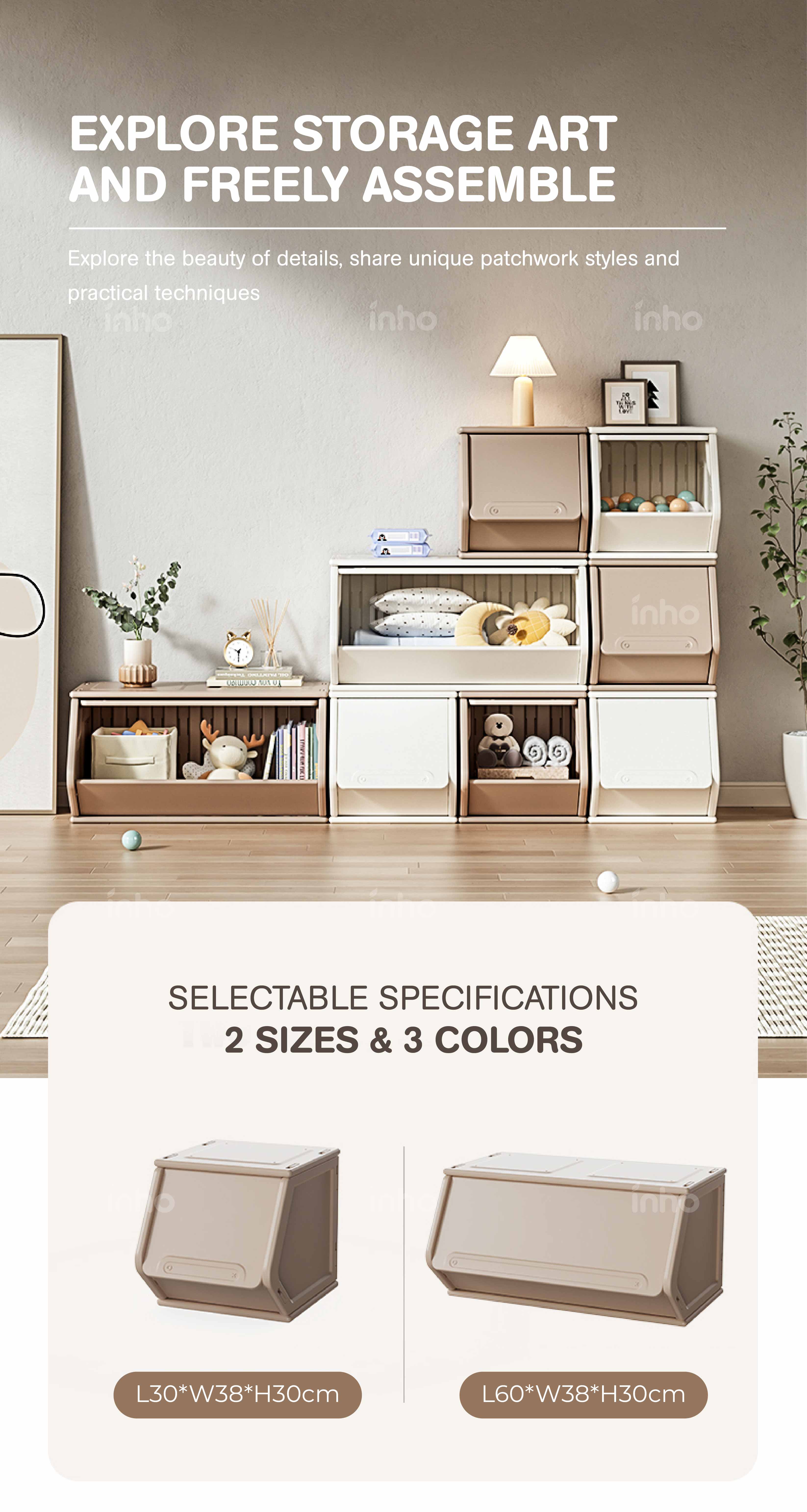 INHO L30/60cm Multipurpose Stackable Bedroom Living Room Storage Box ...