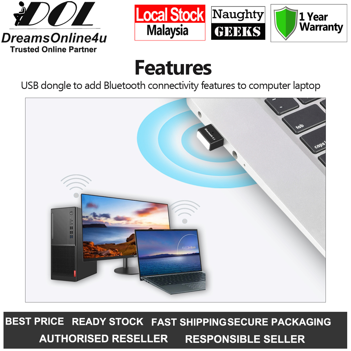 RTL812 Realtek Bluetooth 5.3 Nano USB Adapter Dongle PC Laptop Headset ...