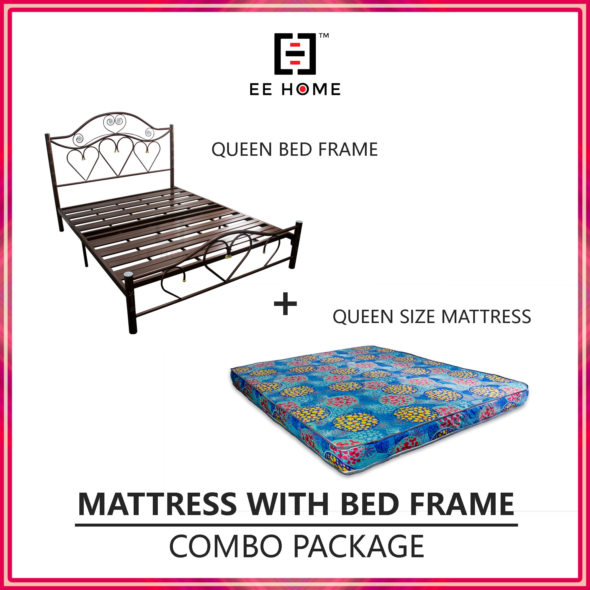 EEHOME SET 3V Super Base Queen Size Bed Frame with Queen Mattress Katil ...