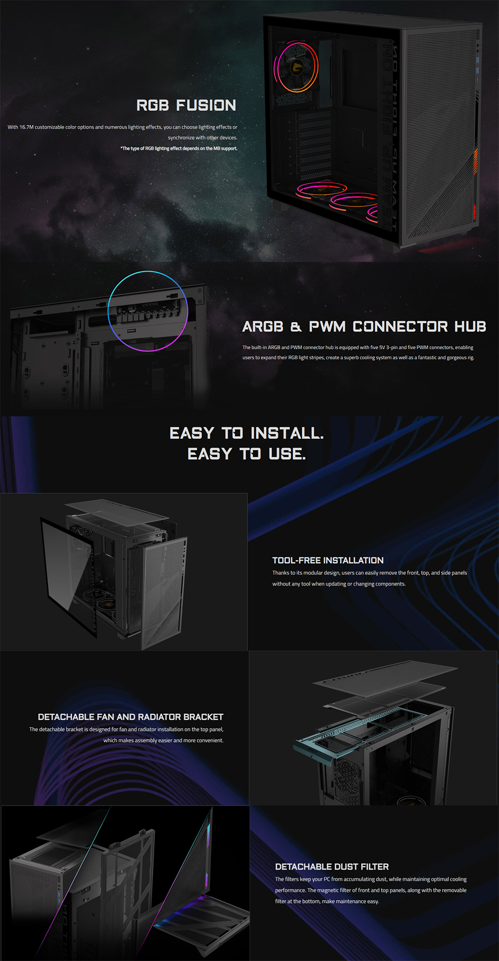 Gigabyte AORUS C400 Glass Mid Tower PC Case RGB Tempered Glass Side ...