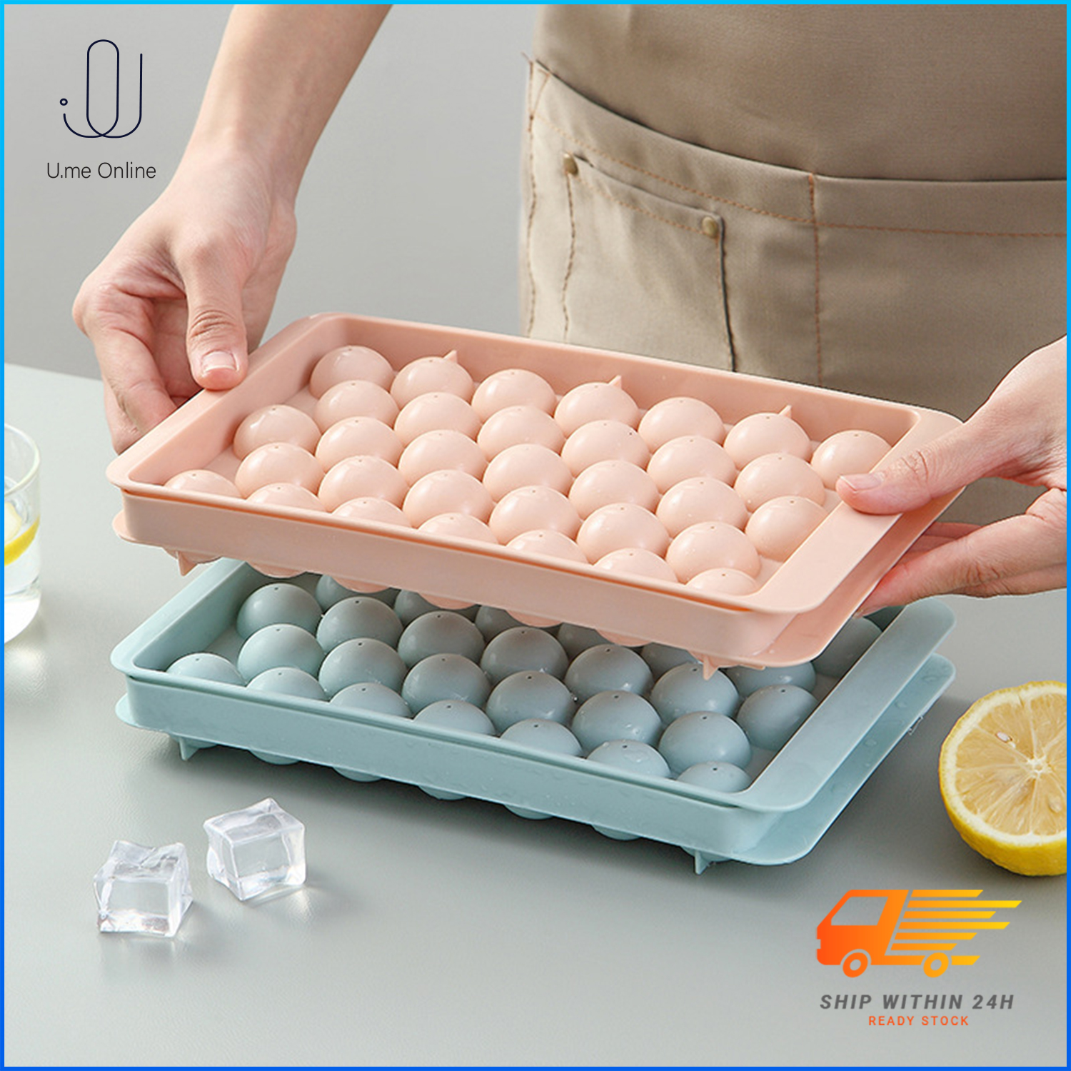 U.me Ice Cube Box Molt with Lid 18/33 Grids Holes Ice Ball Tray Ice ...