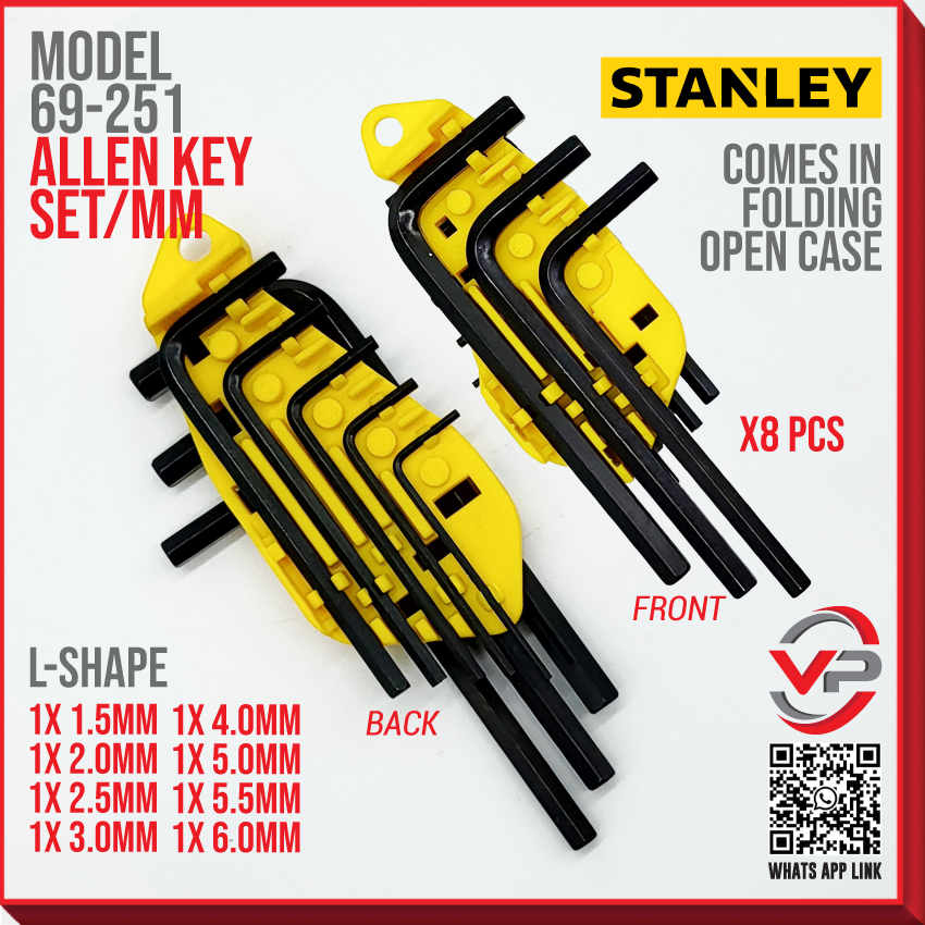 STANLEY 69251/69253 HEX KEY ALLEN KEY SET/MM WITH FOLDING CASE SIZE 1MM ...