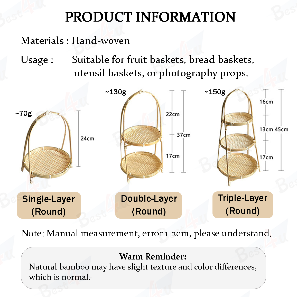 BEST4U Natural Bamboo Dessert Tray | 1/2/3 Tier Bamboo Serving Tray ...