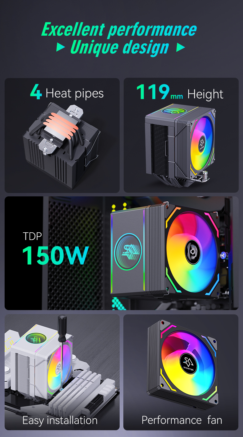 Snowman MX94-V3 Black White ( ARGB ) 9CM Tower CPU Cooler Heatsink ...