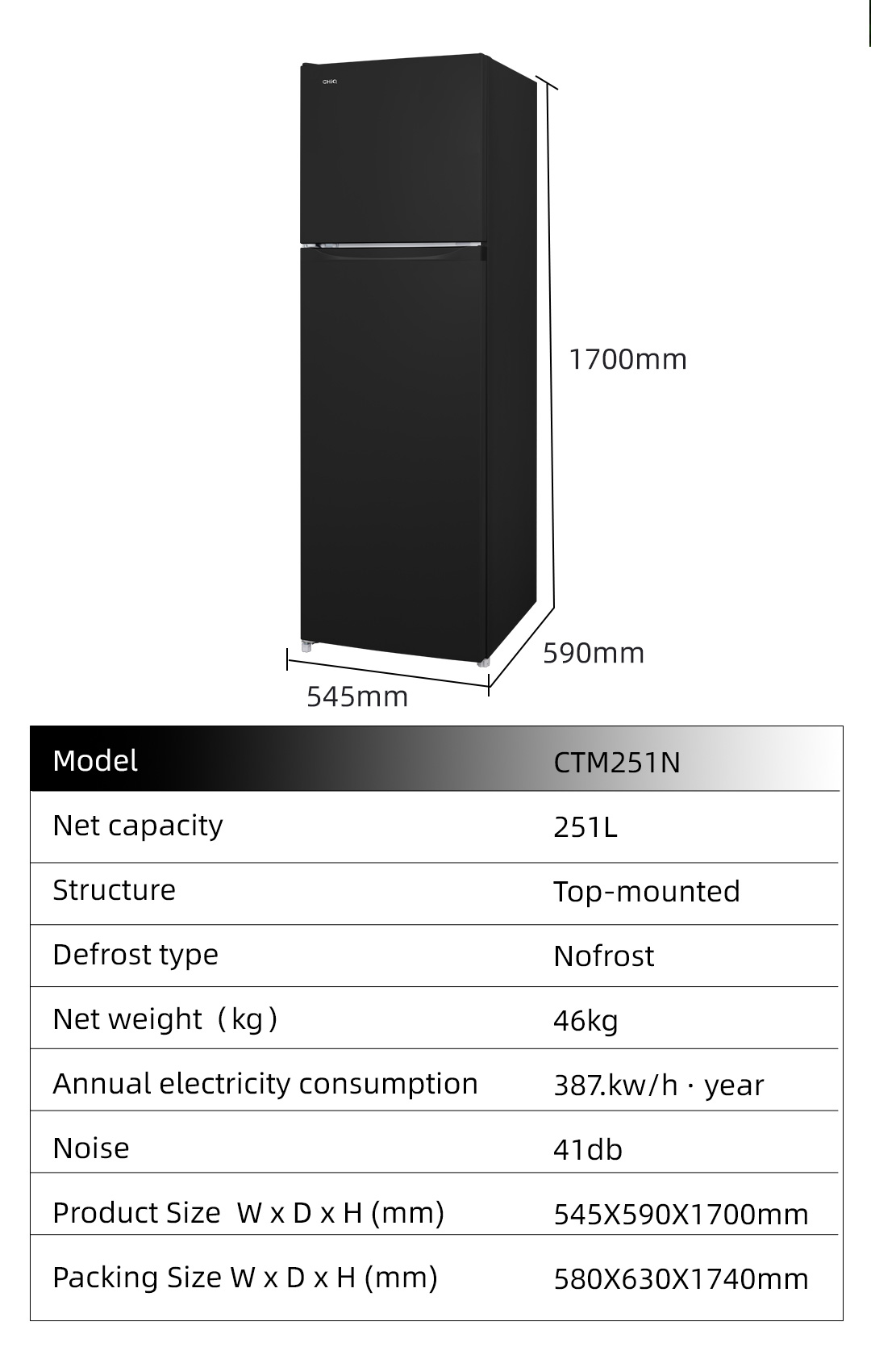 CHiQ Two Doors 269L CTM251N Top-mounted Nofrost Inverter refrigerator 4 ...