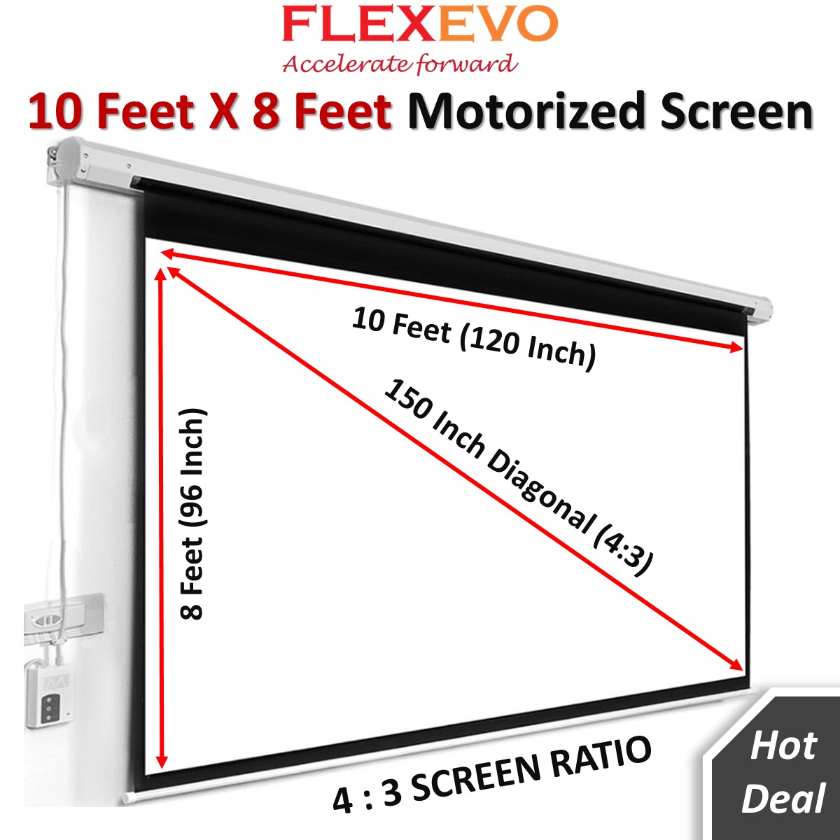 10X8 10 Feet x 8 Feet 4:3 150 Diagonal Electric Motorized Ceiling ...