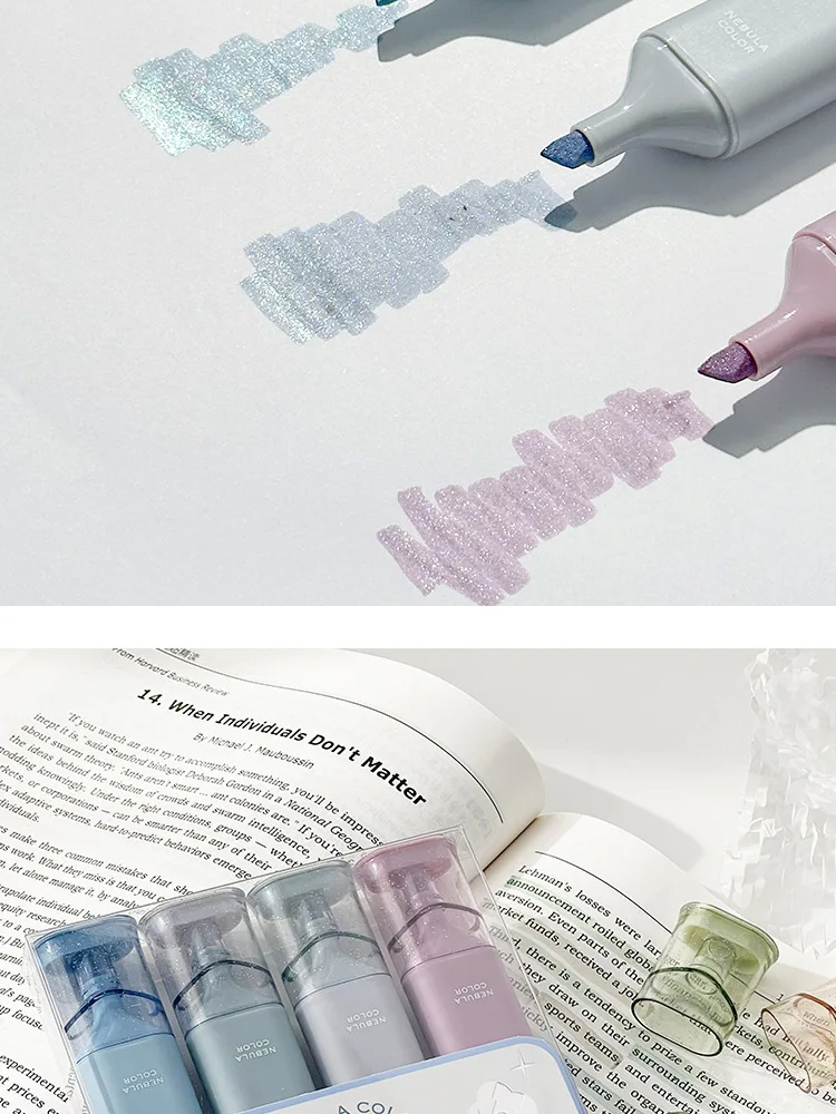 4pcs Nebula Color Highlighter Pens Set Bling Shiny Art Marker for ...