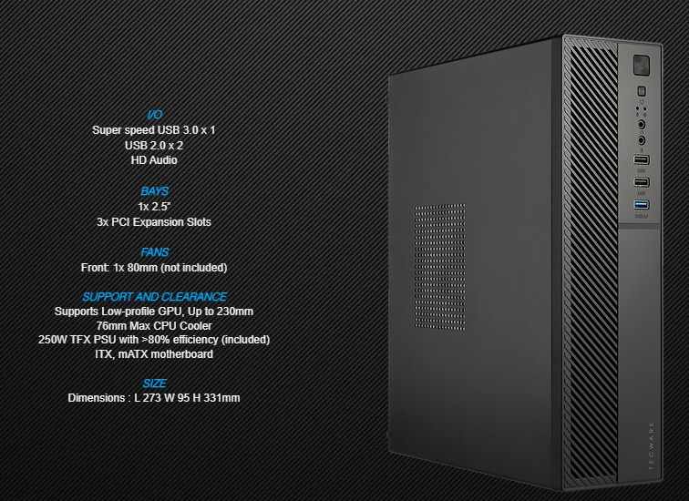 Tecware Core Mini Matx Itx Mini Case Pc Casing Sff Small Form Factor 250w Psu Twca Corem Bk