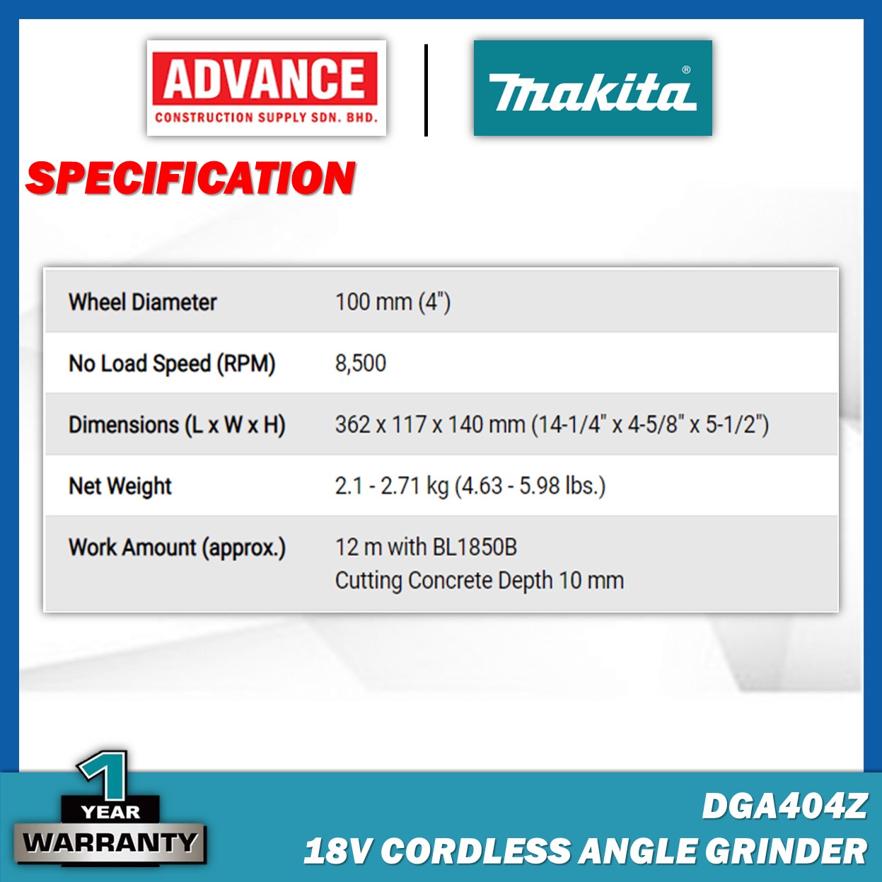 MAKITA DGA404RTE / DGA404RFE / DGA404Z 18V Cordless Angle Grinder 100MM ...