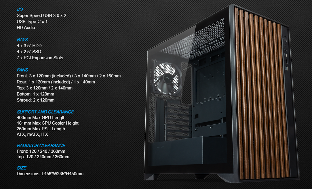 TECWARE TIMBER TG ATX PC CASE - 4 FANS INCLUDED | REAL WOOD PANELS ...