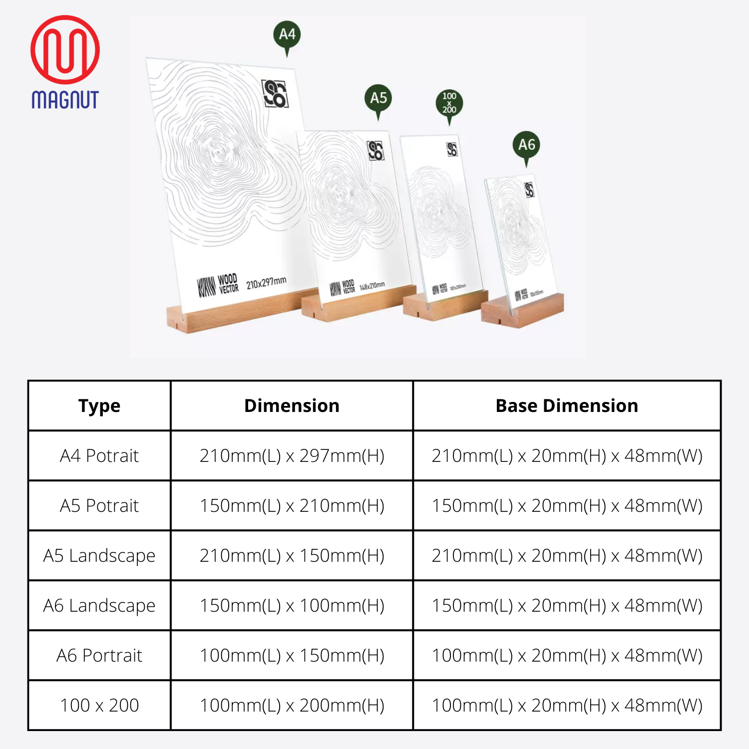 Transparent Acrylic Stand With Wooden Base - A4 / A5 / A6 T Shape & L ...