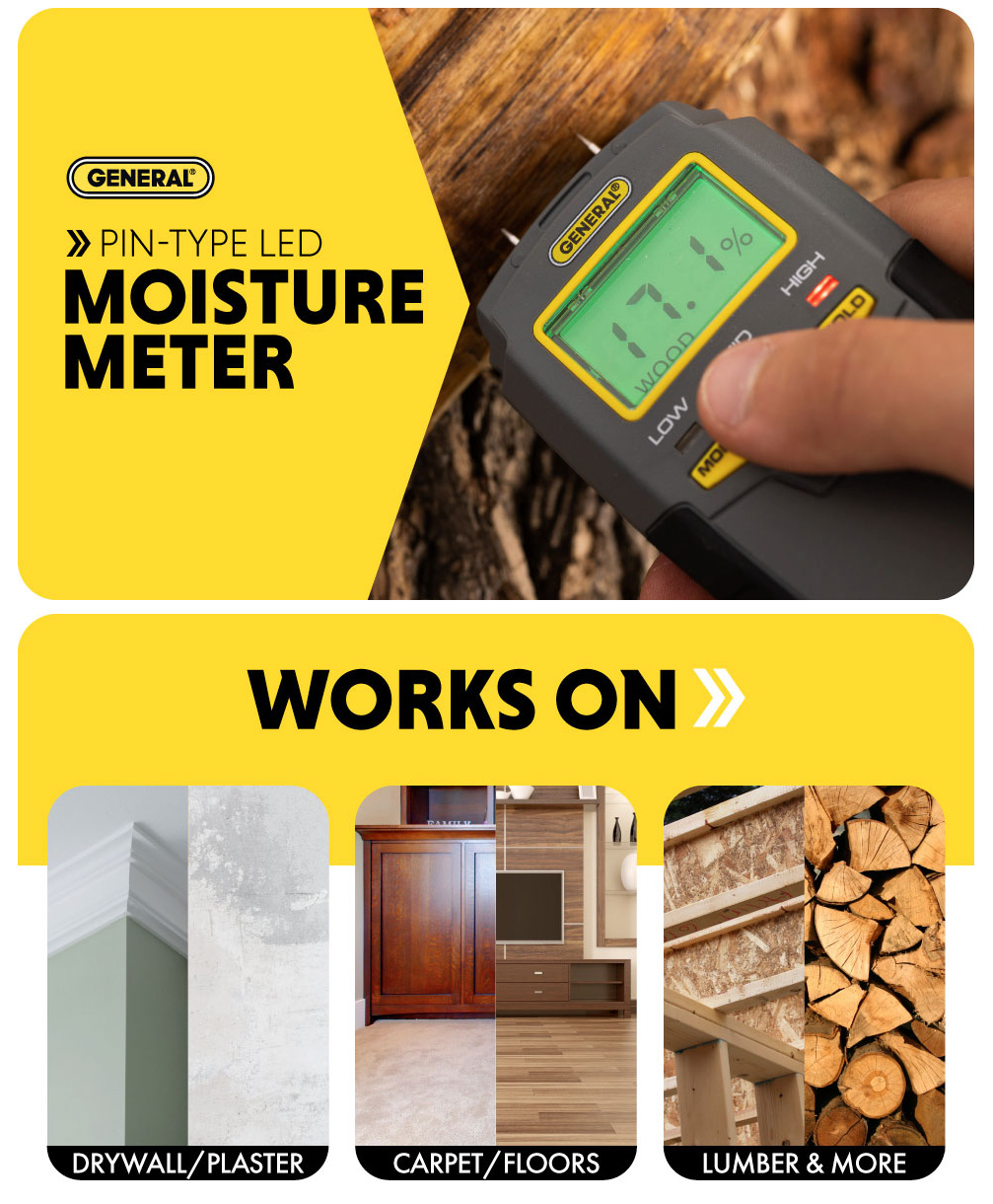 General Tools MMD4E Pin Type Digital Moisture Meter, Water Leak ...