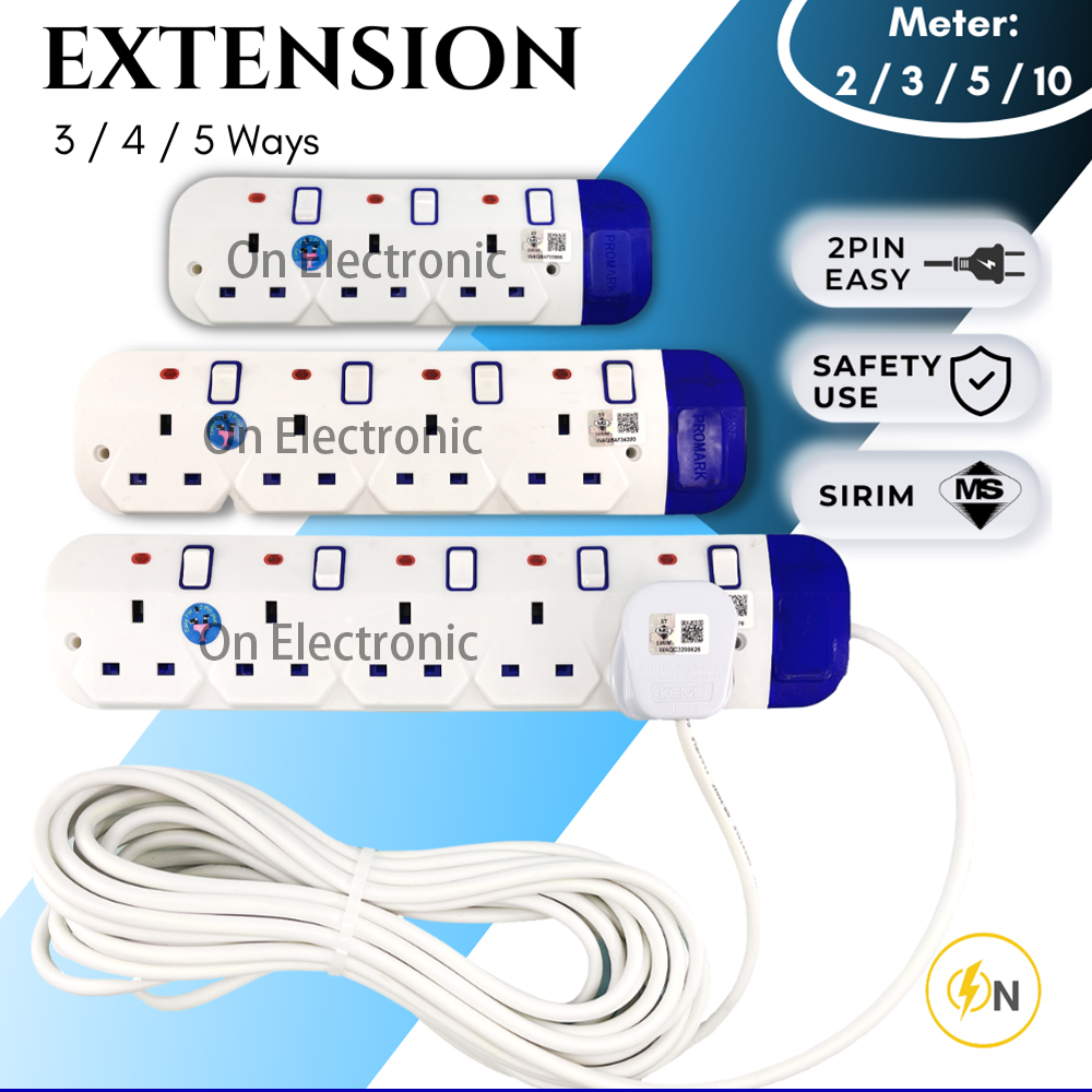 2/3/5/10 METER 3 4 5 GANG TRAILING SOCKET EXTENSION SOCKET 3C 1.25MM ...