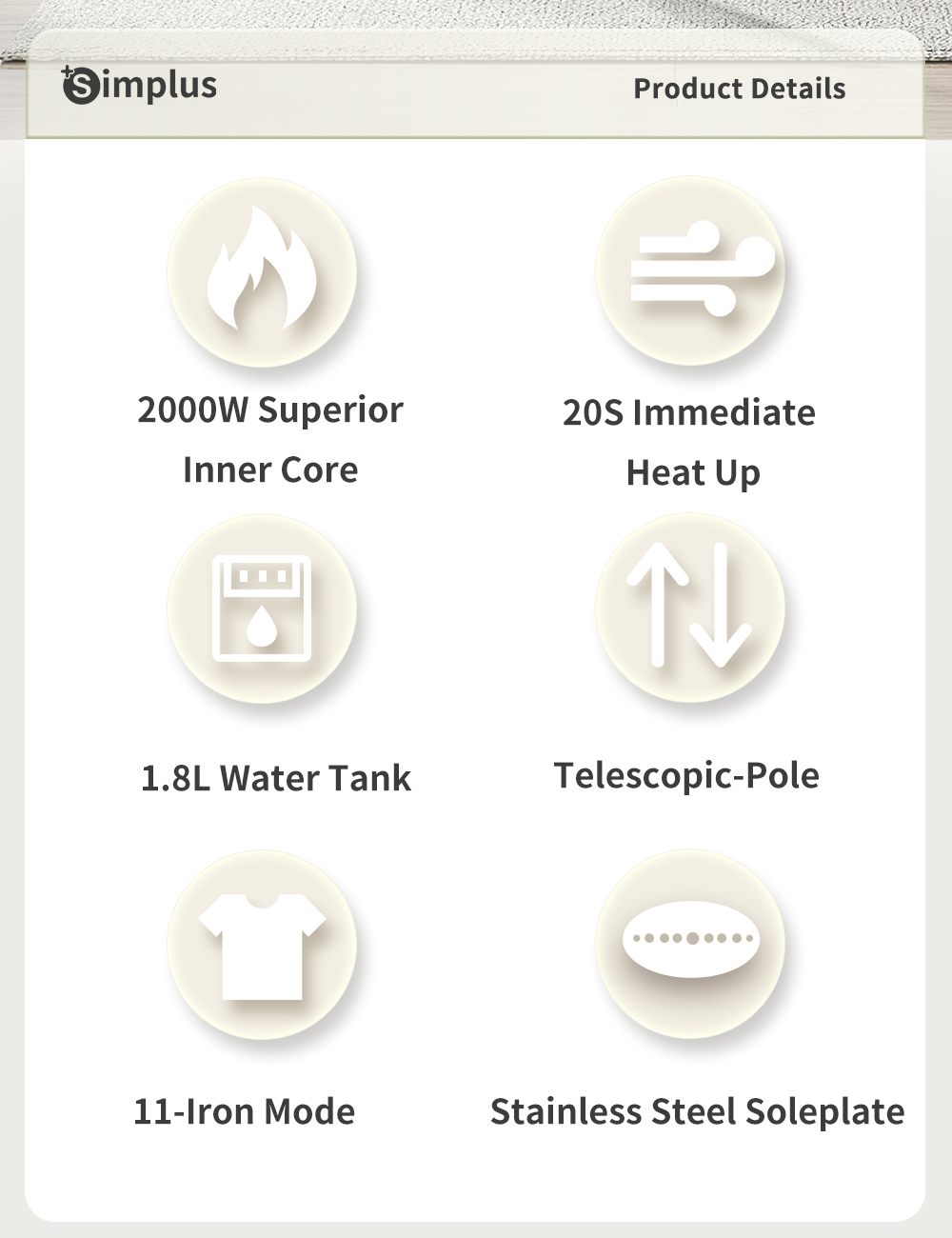 Simplus Iron Steam Garment Steamer 2000W 11-Iron Mode Stainless Steel ...