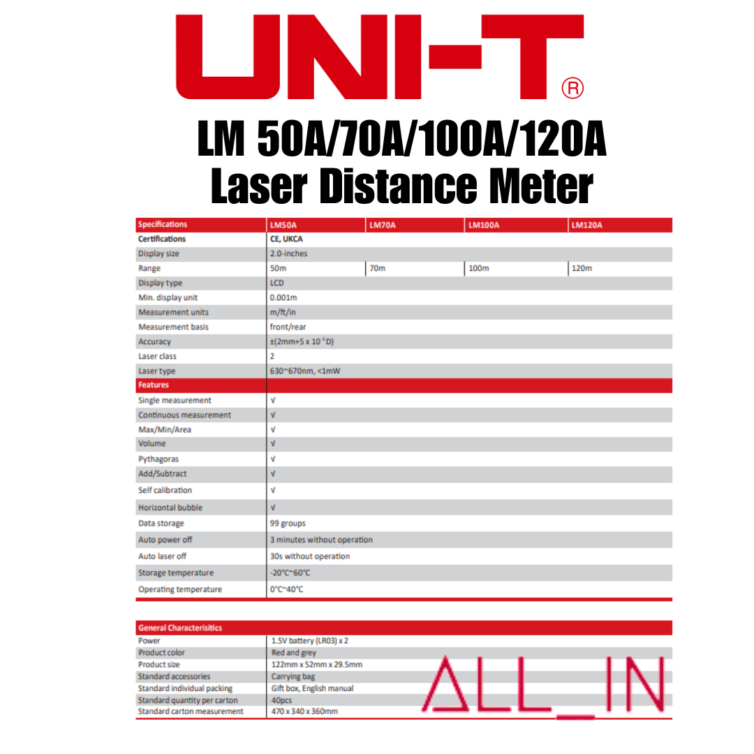 UNI-T LM40 40M / LM50A 50M / LM70A 70M / LM100A 100M / LM120A 120M ...